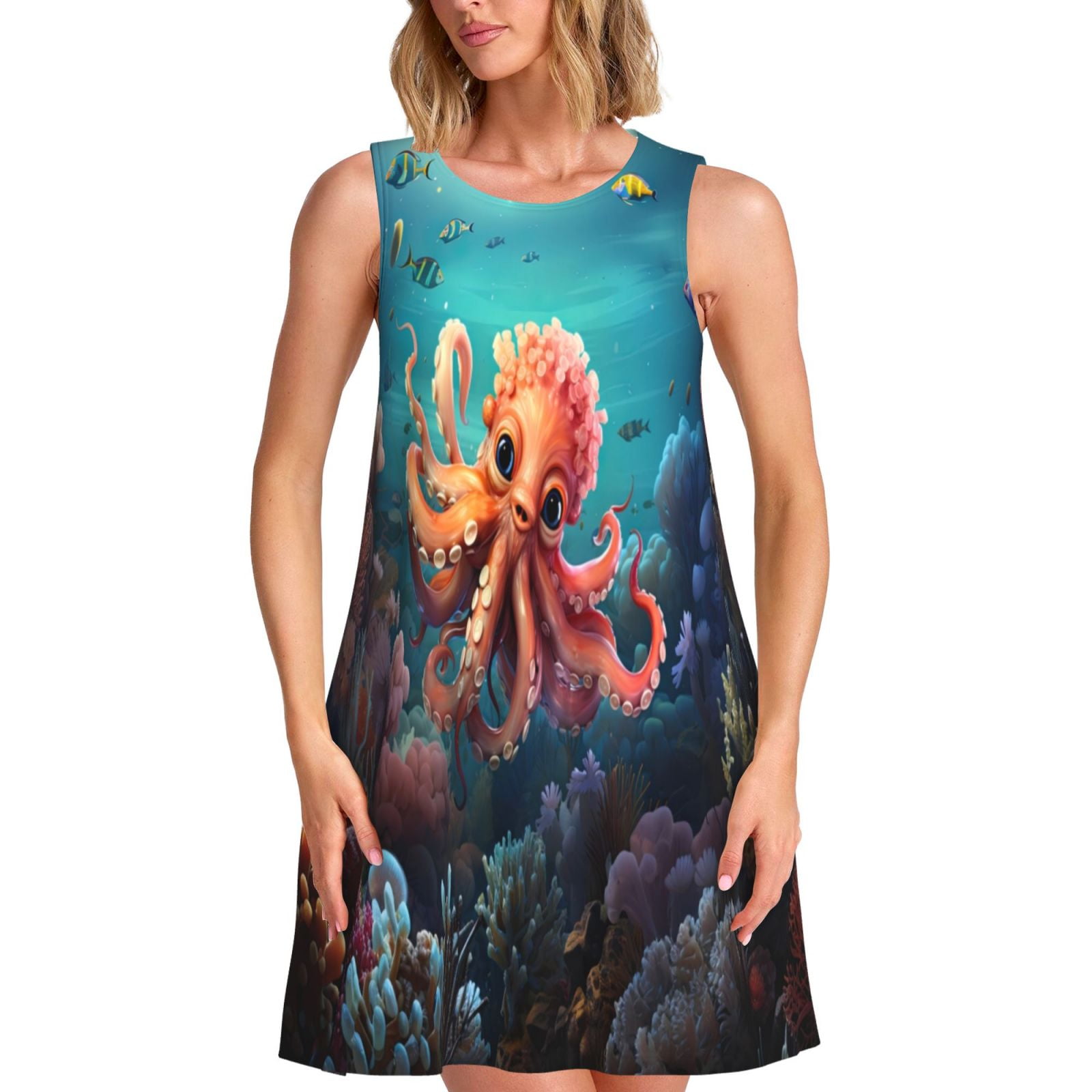 Kdxio Underwater Plant Octopus Print Women's Summer Dresses Beach ...