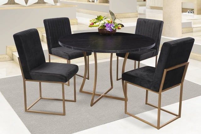 Comedor Soria 4 Sillas Negro Redondo Tubular y Cubierta de Formica ...