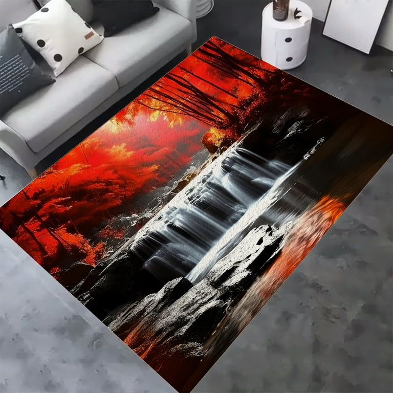 Orinice Red Waterfall Velvet Area Rug Non‑Slip Indoor Floor Carpet for ...