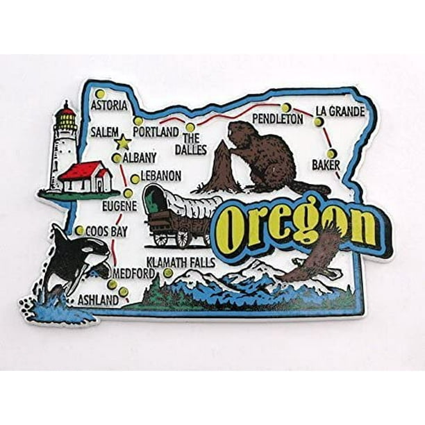 Oregon State Map and Landmarks Collage Fridge Collectible Souvenir ...