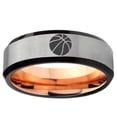 Basketball 8MM Beveled Edge Gray And Rose Gold Tungsten Ring - Walmart.com
