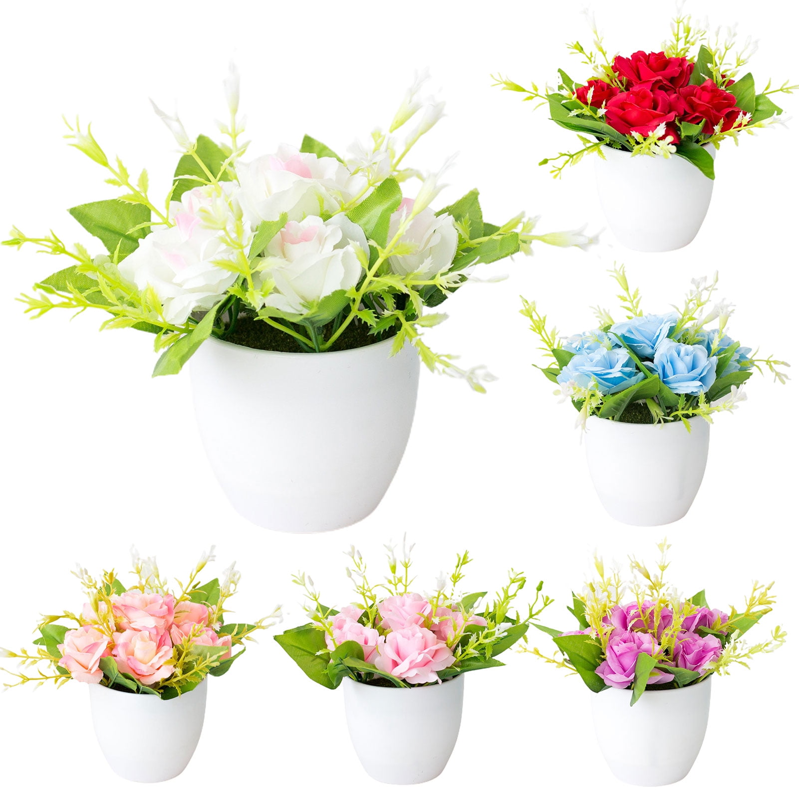 SPRING PARK Artificial Potted Fake Flowers Bonsai Plant in Pot Home ...