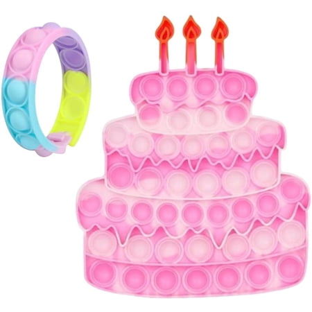 Birthday Cake & Bracelet Pop it Fidget Toys Bundle, Poppet Push Pop ...