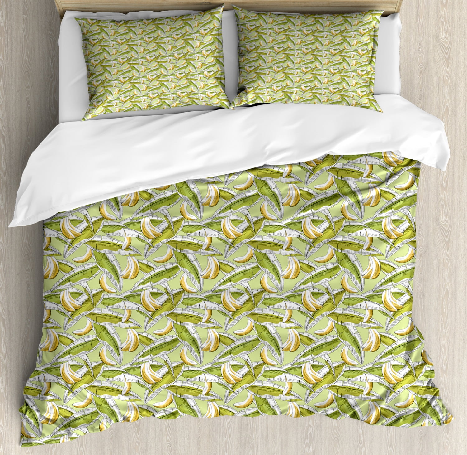 Banana Duvet Cover Set Queen Size, Digital Illustration of Tropical ...