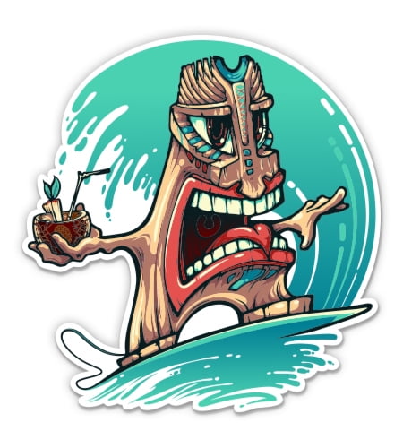 Tiki Man Surfing - 7" Vinyl Sticker - For Car Laptop I-Pad - Waterproof ...