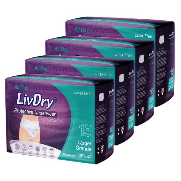 LivDry Womens Adult Incontinence Underwear, Purple Flowers, Super ...