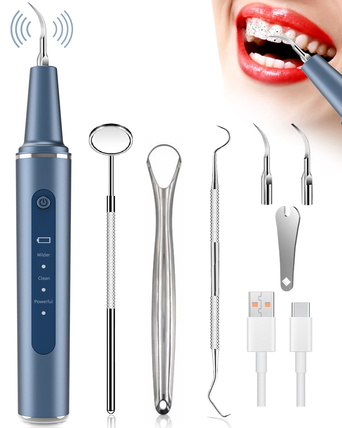 Plaque Remover for Teeth Cleaning Kit with LED Light Tartar Remover for ...