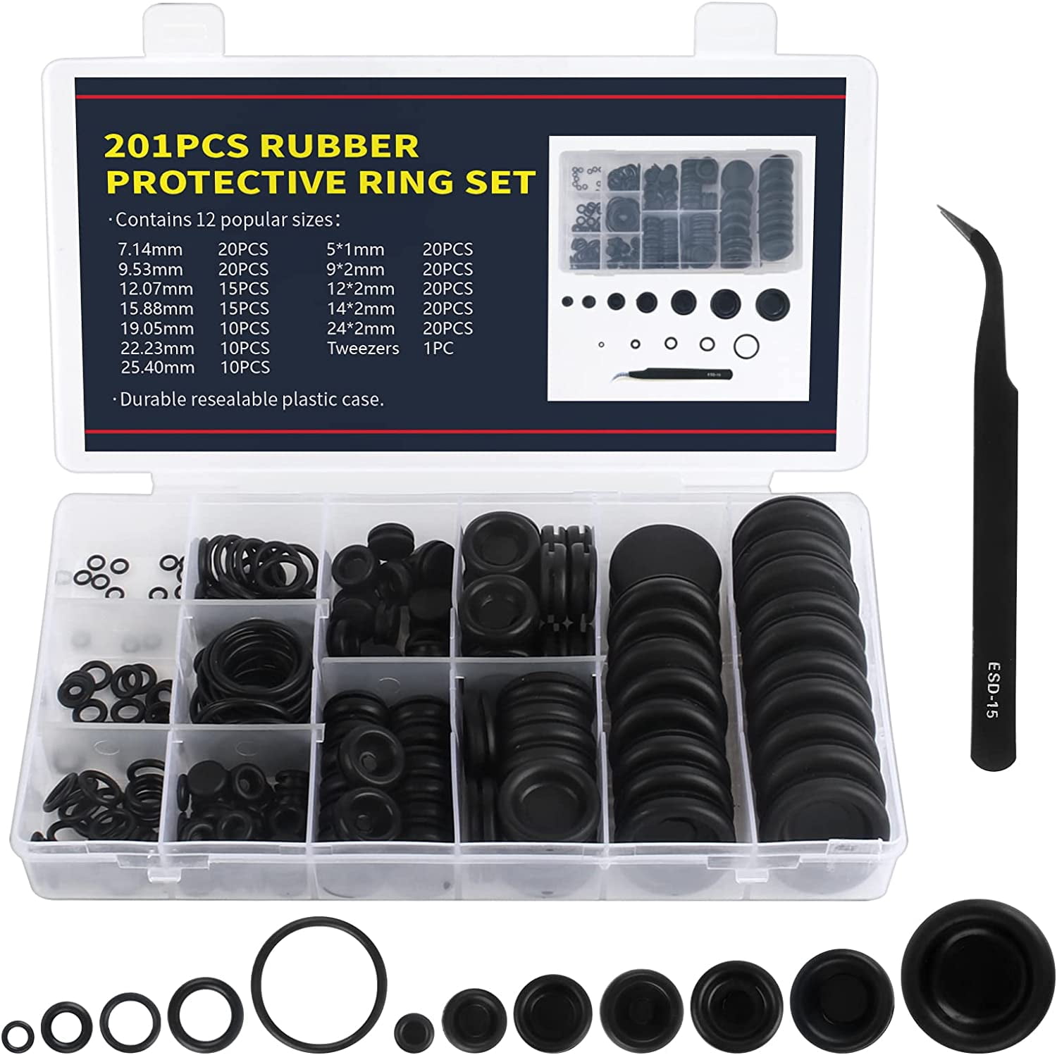 Aipaide Rubber Grommet Set, 12 Sizes Rubber Plug Set, 201 Pieces, for ...