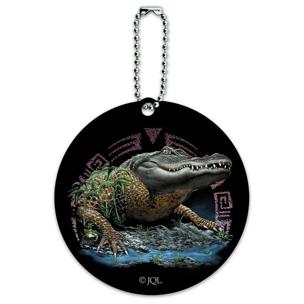 Aztec Alligator Gator Round Luggage ID Tag Card Suitcase Carry-On ...