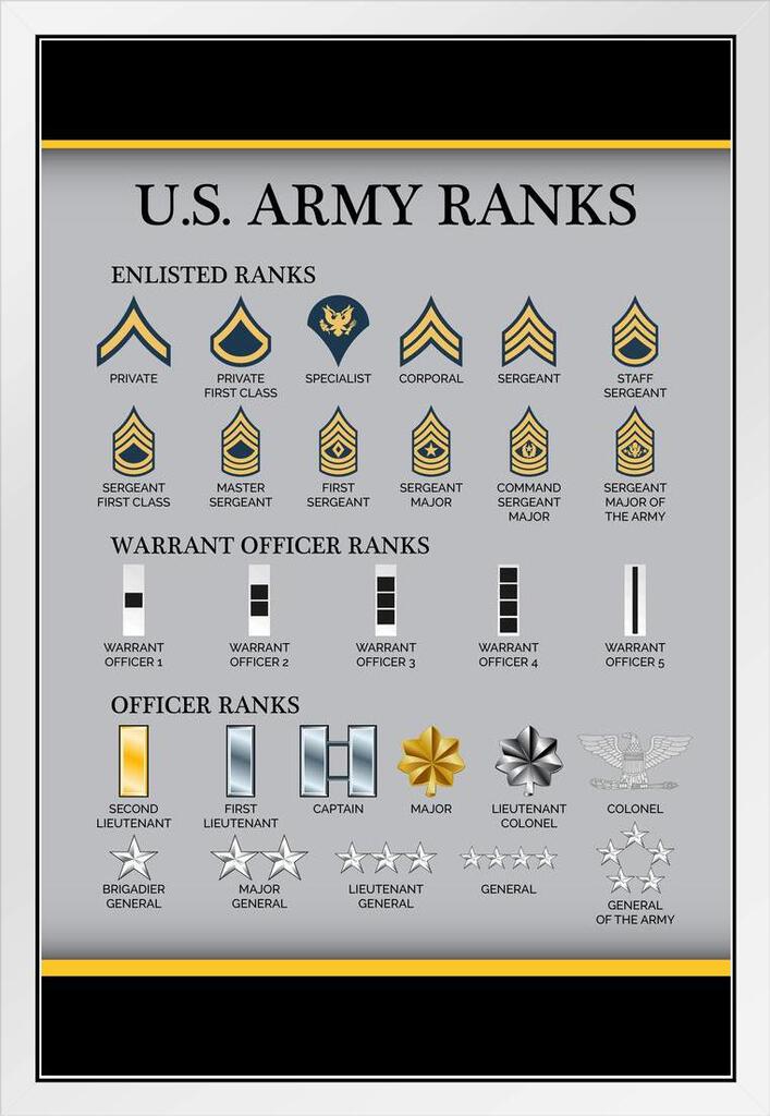 United States Army Rank Chart Reference Enlisted Officer NCO Guide ...