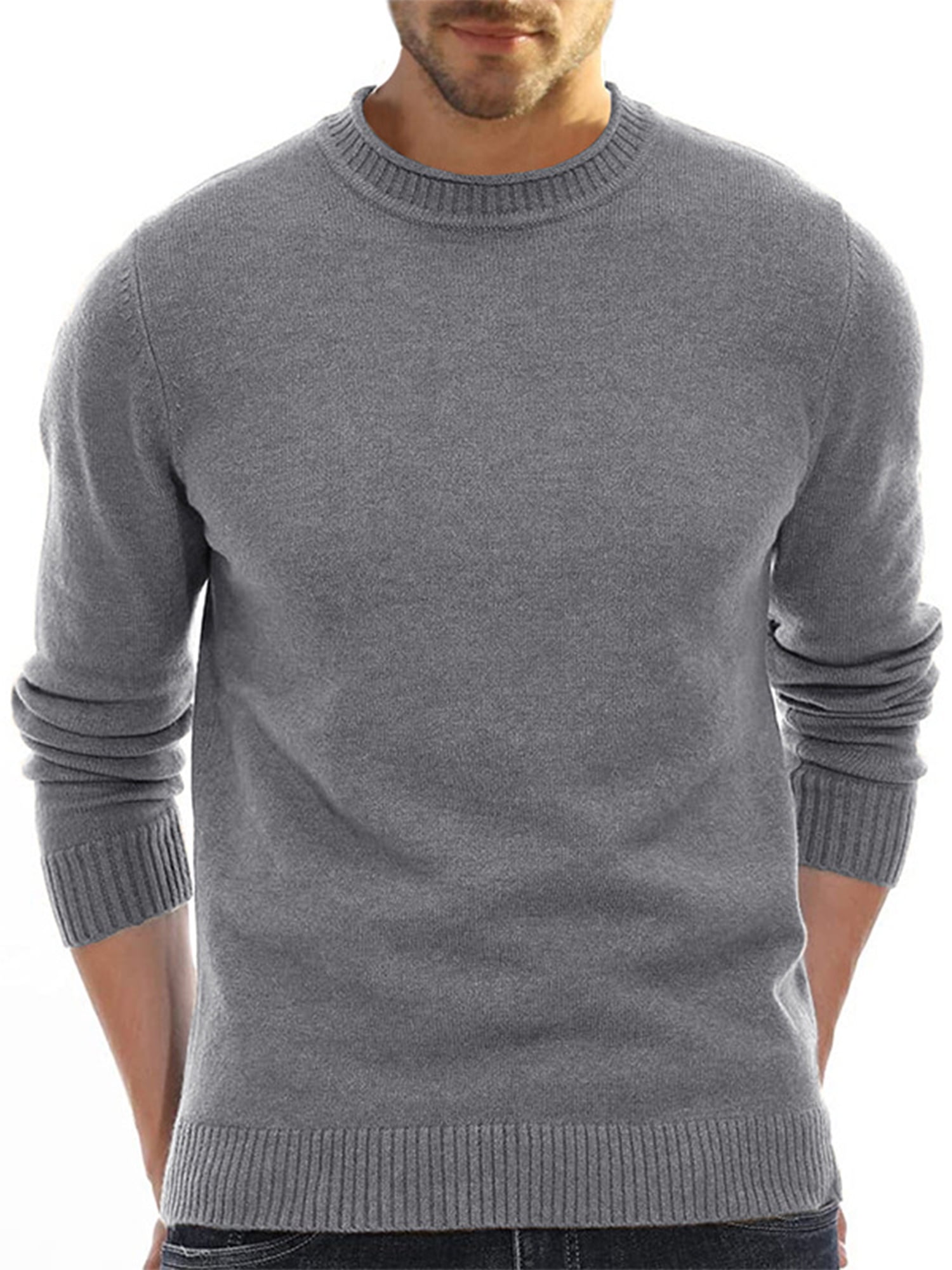 Frontwalk Men Ribbed Knit Sweater Tops Winter Warm Solid Color Sweaters ...