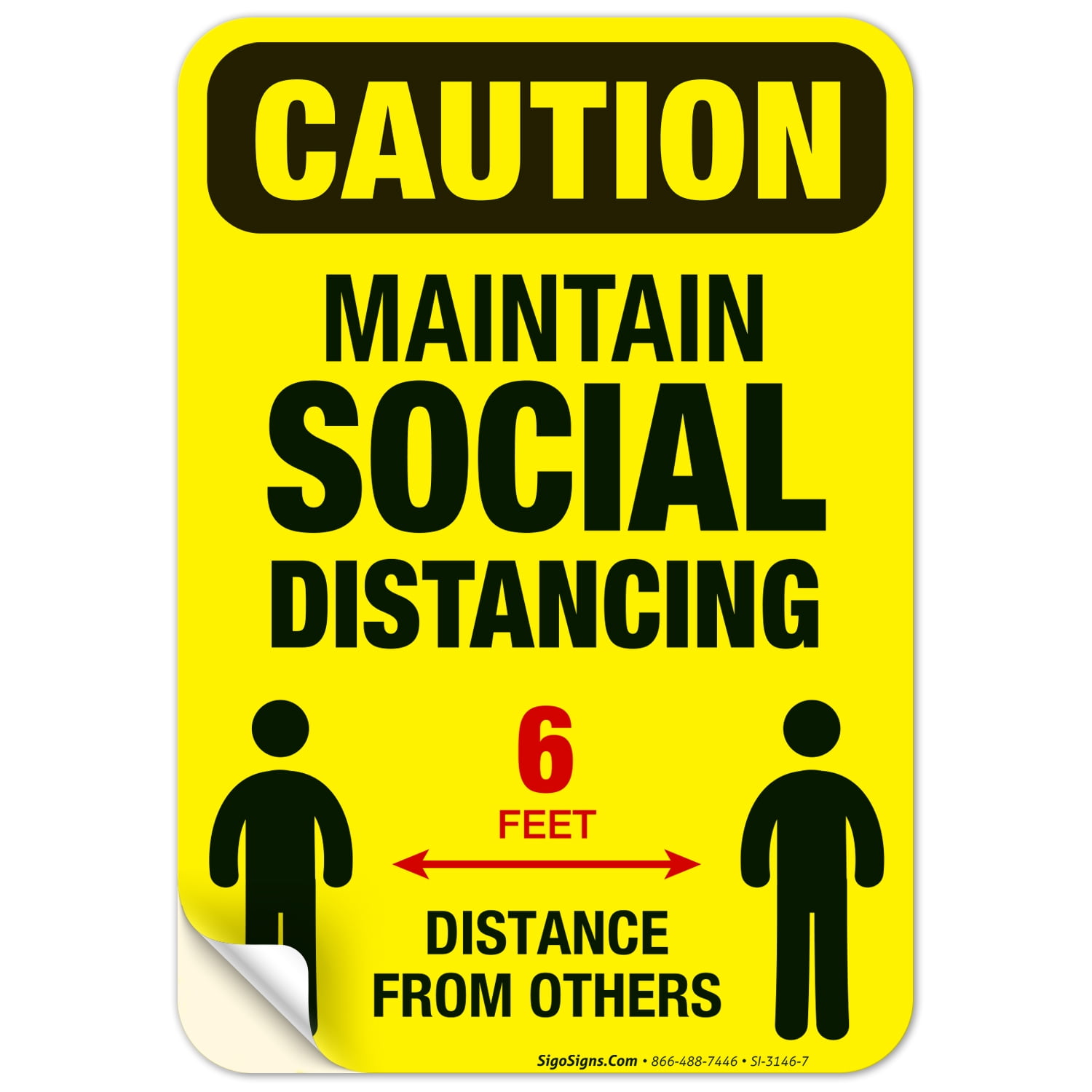 Social Distancing Sign, Maintain Social Distancing 6 Feet Apart, 10x7 ...