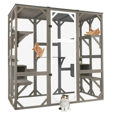COZIWOW 108" Outdoor Large Cat Enclosure Wooden Cat Catio Outside Cat ...