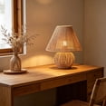 Boho Style Woven Rattan Desk Lamp, Vintage Handcrafted Textured Bedside ...