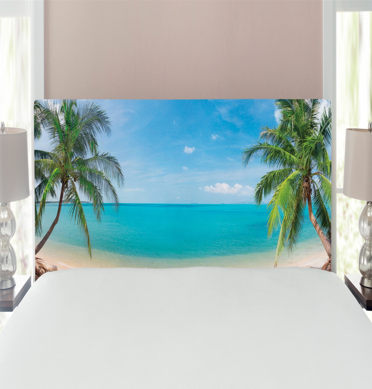 Ocean Headboard, Panoramic View of Tropical Sandy Beach Exotic Vacation ...