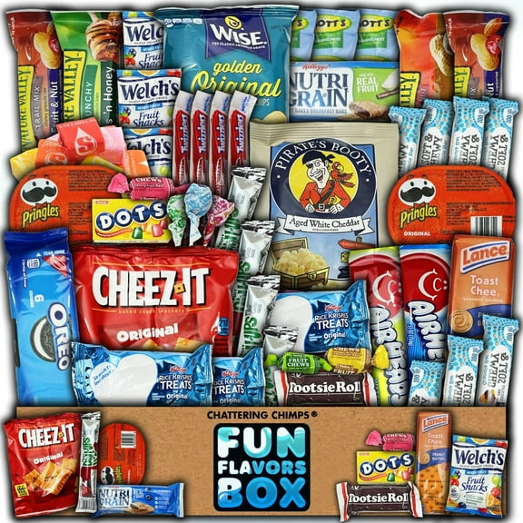 Fun Flavors Box, 50 Snack Care Package, Assortment of Chips, Cookies ...