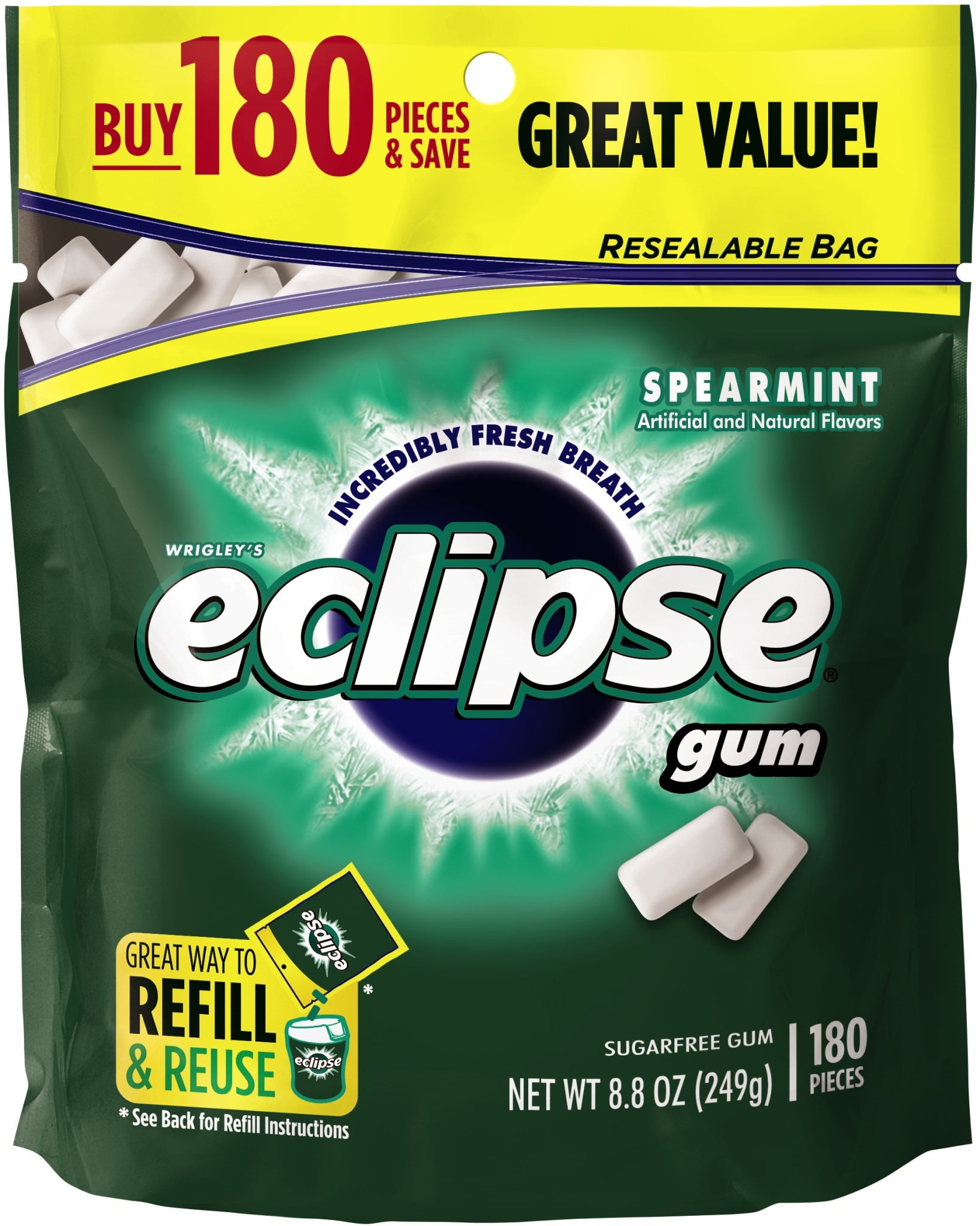 Wrigley's Eclipse Sugar Free Gum Pieces Spearmint - 180 CT | eBay