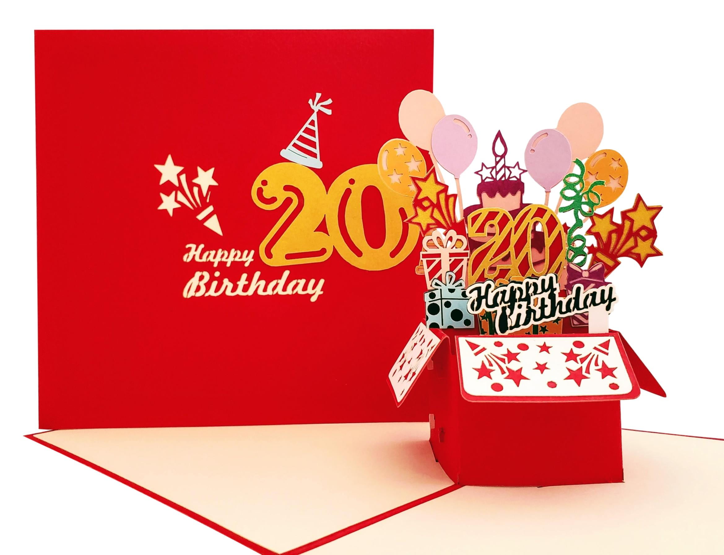iGifts and Cards Happy 20th Red Birthday Party Box 3D Pop up Greeting ...