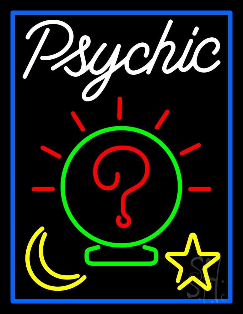 White Psychic With Blue Border LED Neon Sign 19" Tall x 15" Wide ...