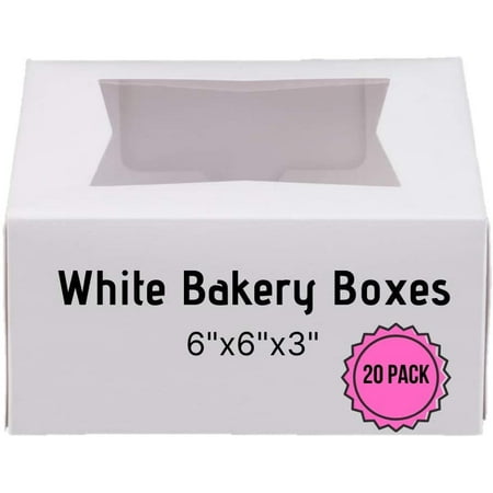 6x6x3 White Bakery Box with Window – Auto-Popup – Small Cake / Cookie ...