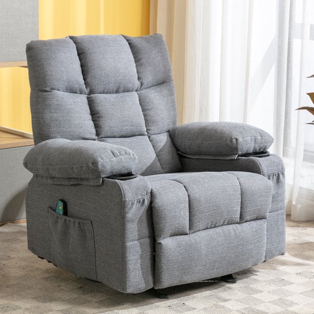Btmway Heated Massage Recliner Chair Fabric Manual Recliner Couch With Rocking Functioncup