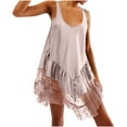 Meetotime Sexy Womens Nightdress Sleeveless Lace Patchwork Short Dress