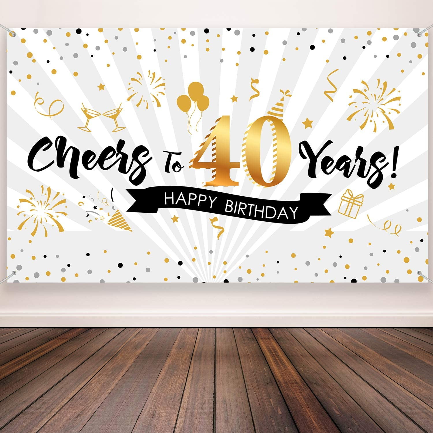 40th Birthday Party Decoration Extra Large Fabric Black Gold Sign ...