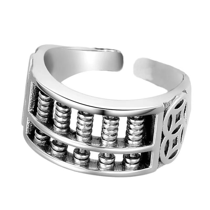 Anillo abierto con moneda de cobre y cinco Fu de plata tailandesa ...