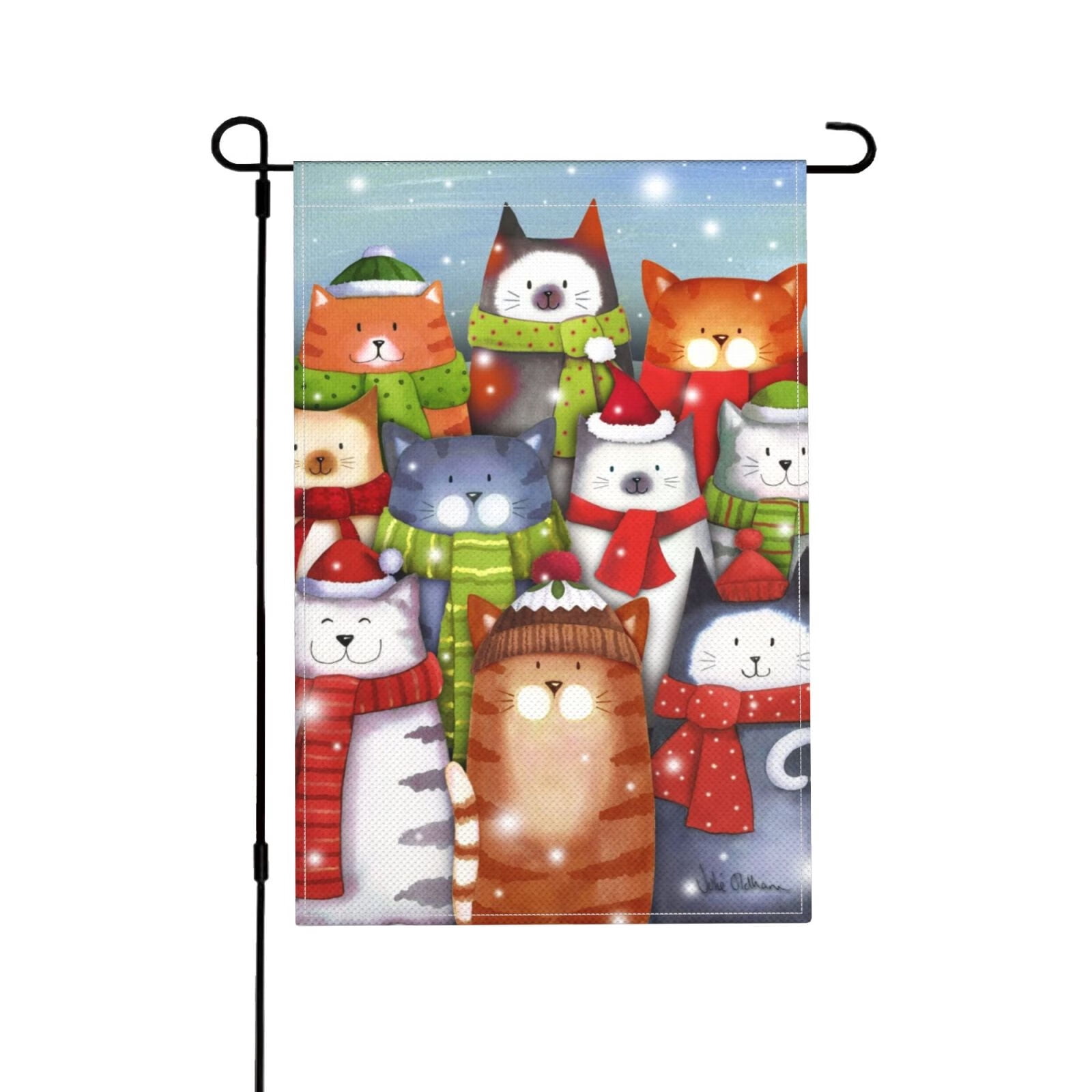 JOOCAR Cat Caroling 12 x 18 Inch Decorative Colorful Winter Kitty ...