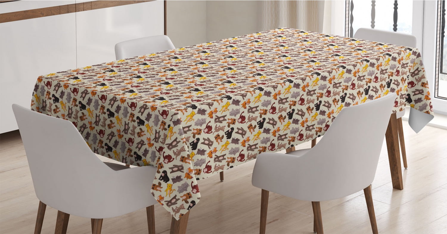 Cartoon Animal Tablecloth, Friendly Jungle Animals Happy Mammals Life ...