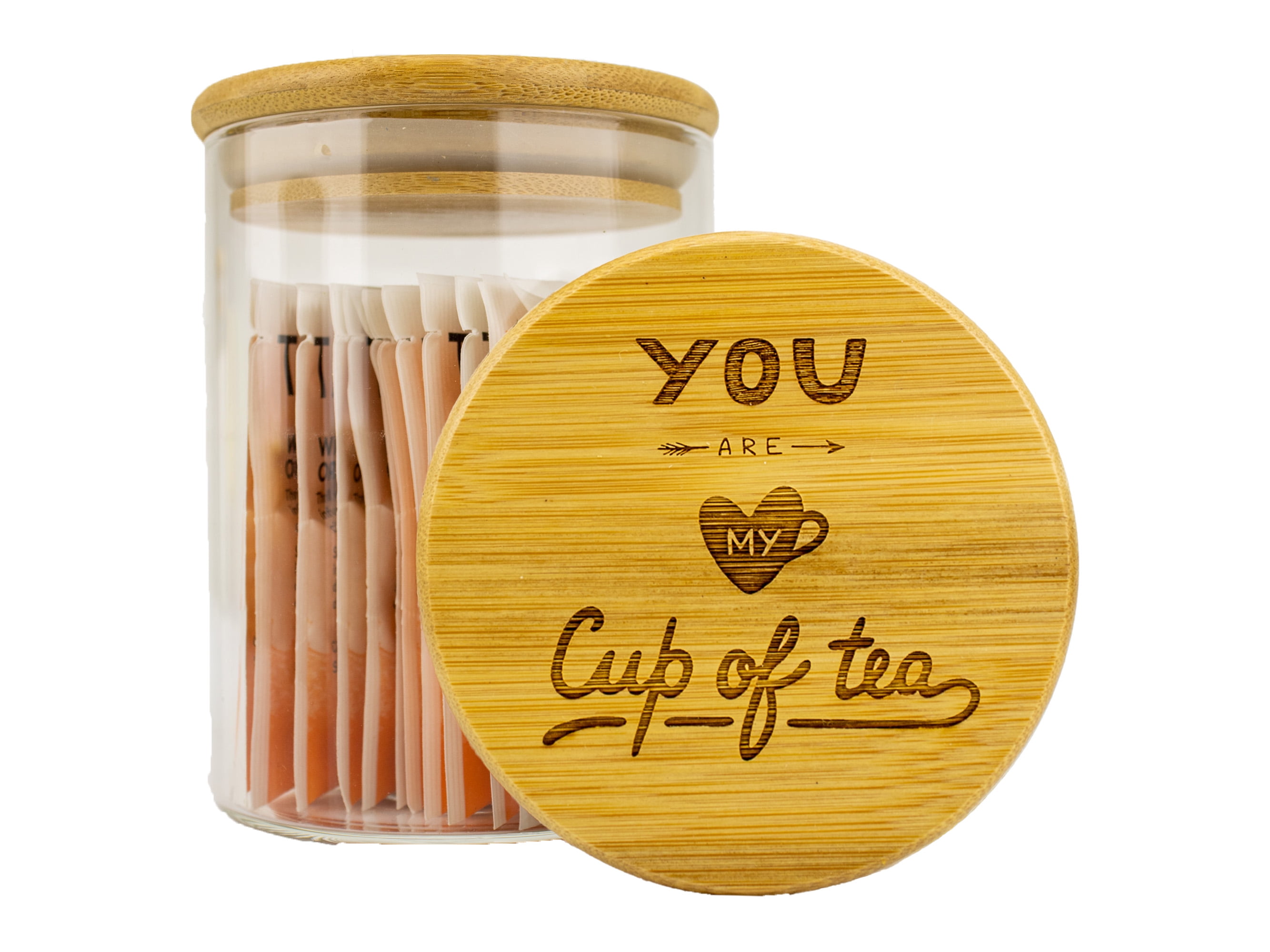 Hakuna Supply Tea Glass Storage Jars w/ Decorative Engraved Bamboo Lid ...