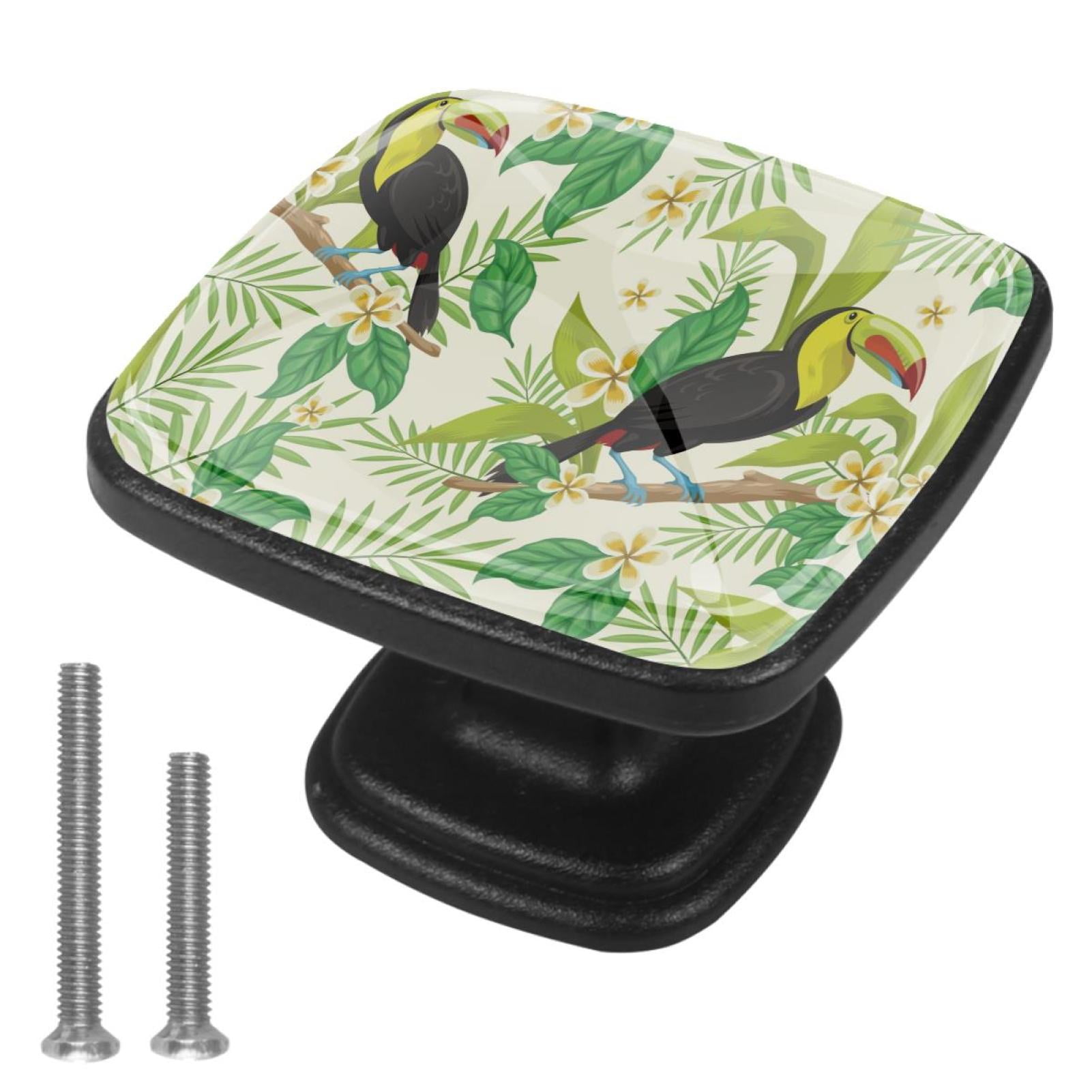 4 Pcs Cabinet Handle Drawer Pulls Toucans Green Tropical Leaves Knobs ...