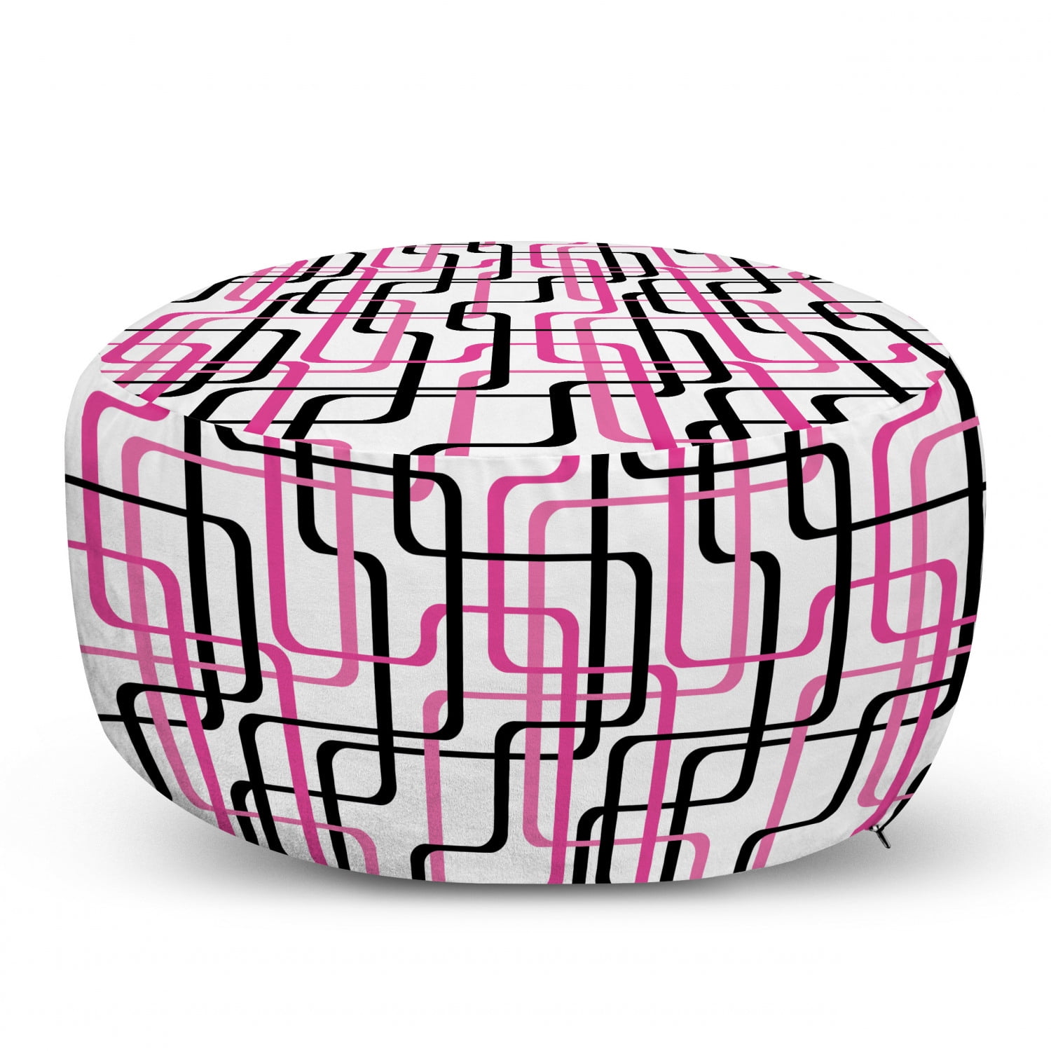 Geometric Pouf Cover with Zipper, Sixties Inspired Wavy Lines Vibrant ...