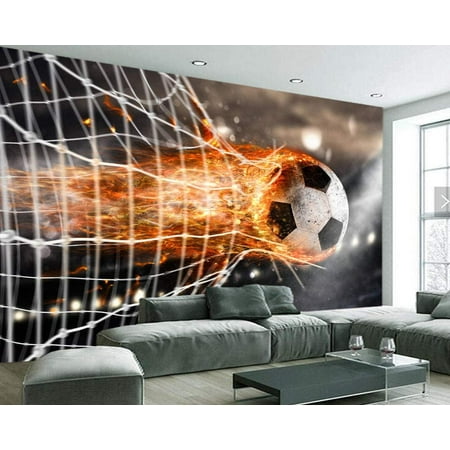 3D Wallpapers Football Fireball Breaking The Net Wallpaper Mural,Living ...