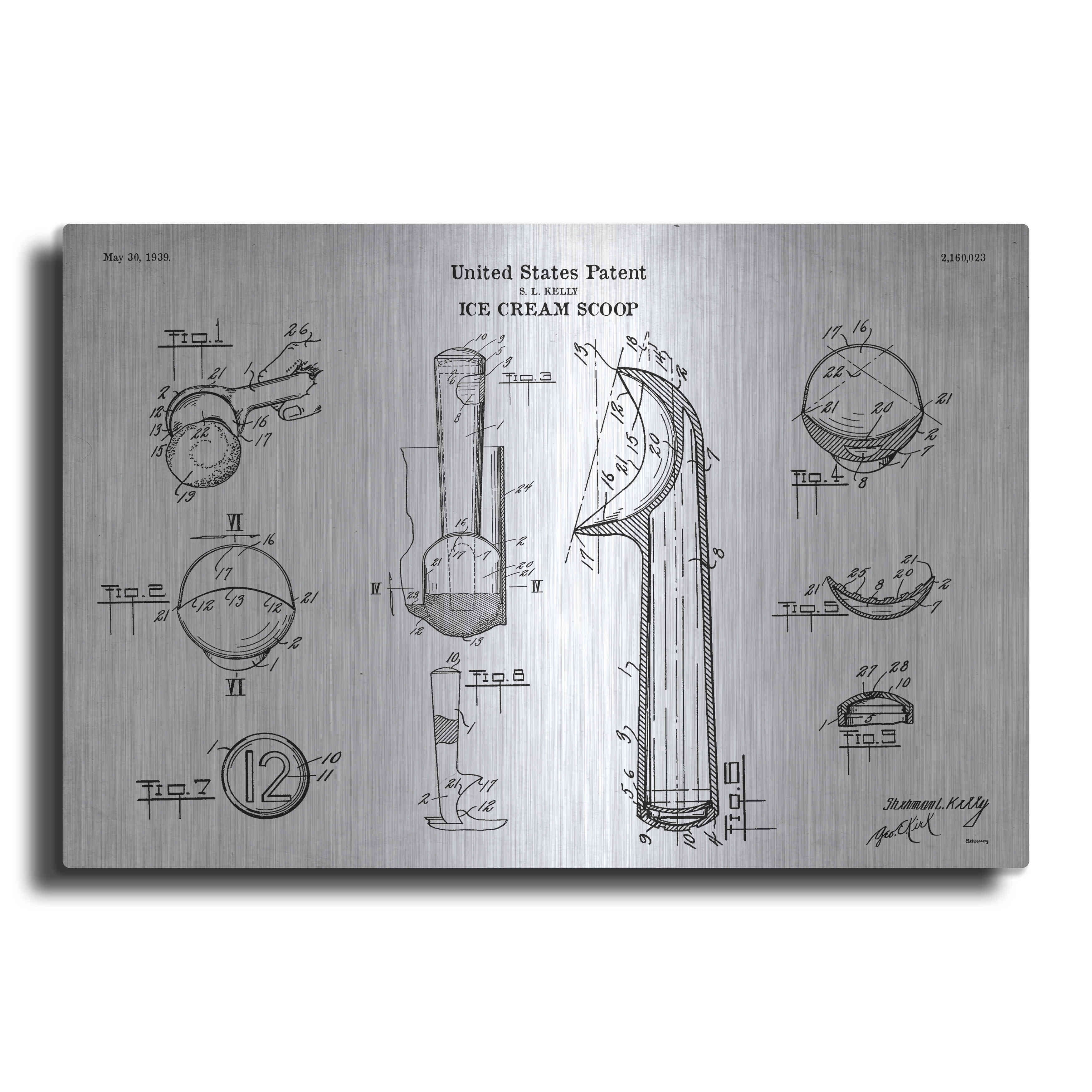 Luxe Metal Art 'Ice Cream Scoop Blueprint Patent White' Acrylic Glass ...