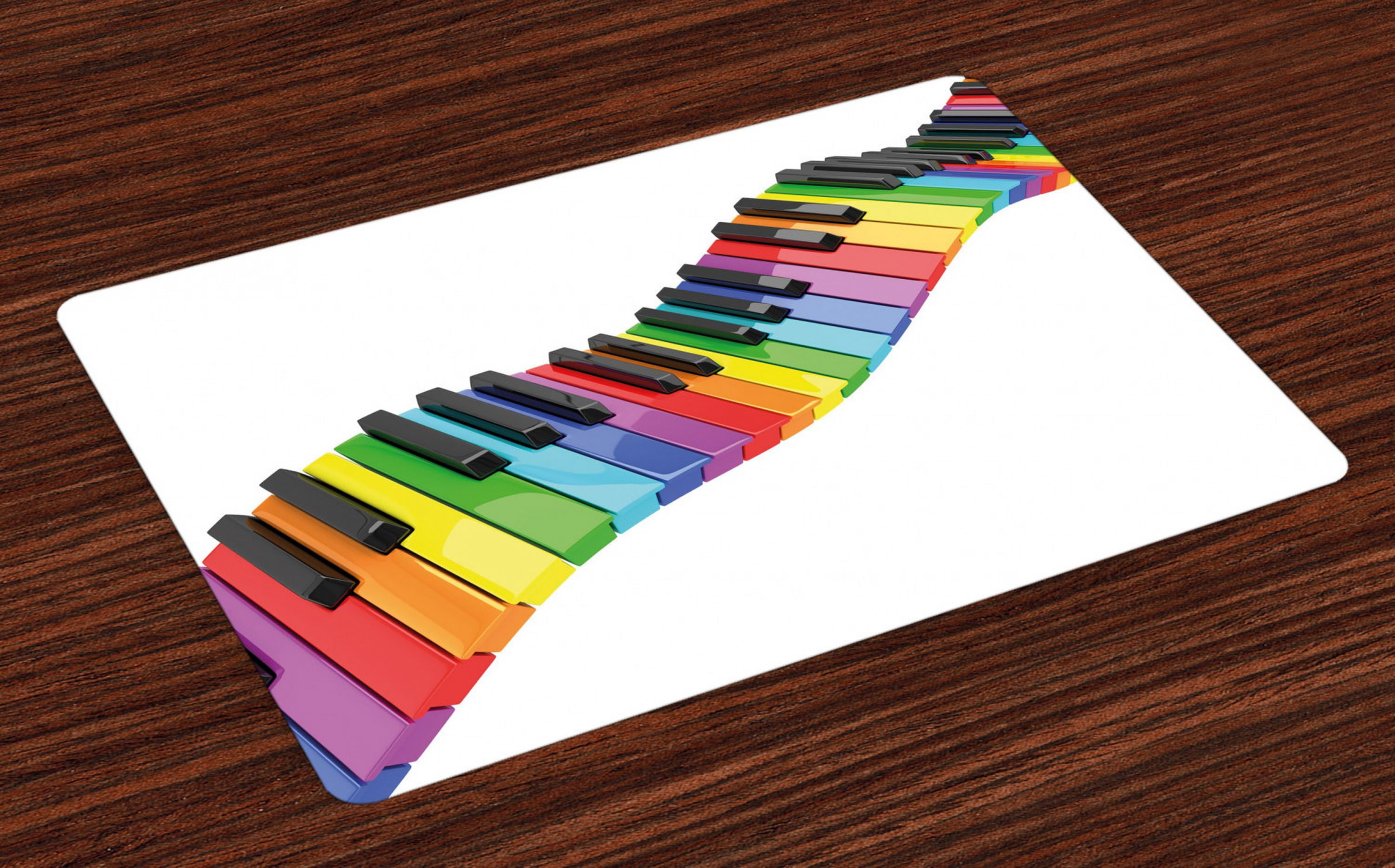 Music Placemats Set of 4 Vibrant Colored Piano Keyboard Wave Musician ...