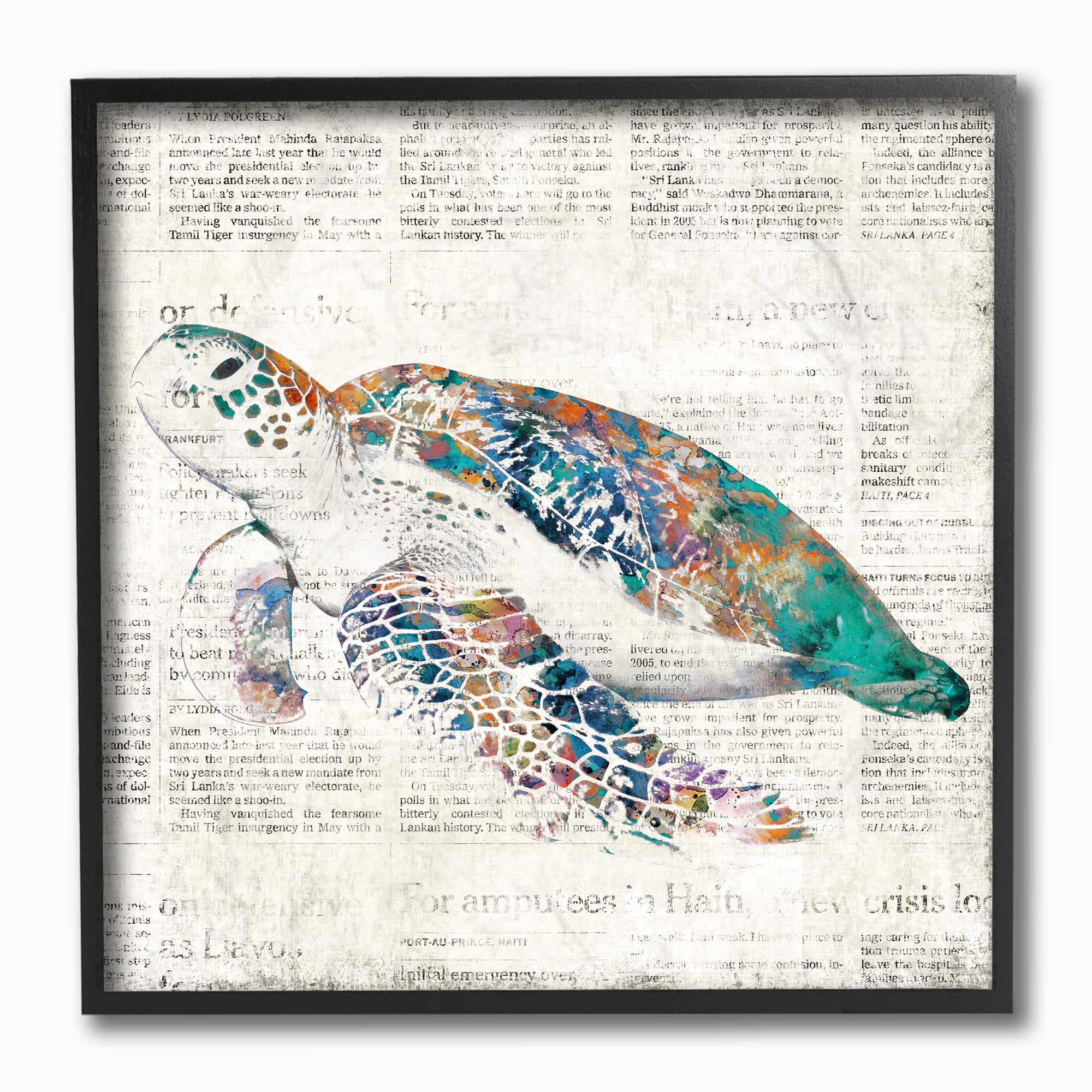 The Stupell Home Decor Collection Multi Colored Sea Turtle on Aged ...