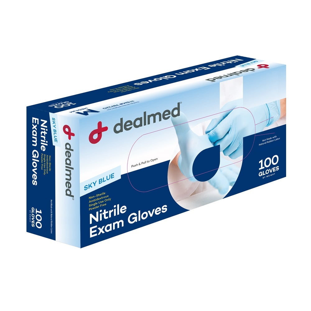 Dealmed Sky Blue Nitrile Exam Gloves, Disposable Non-Irritating Latex ...