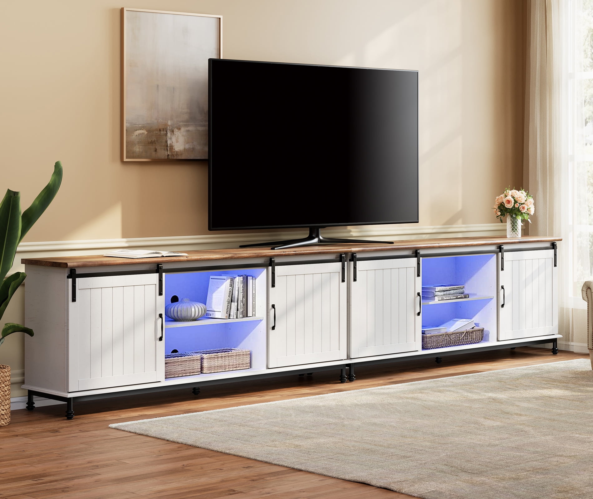 2-in-1 Piece Inches TV Stand with Blue Led Lights, Wood Entertainment ...
