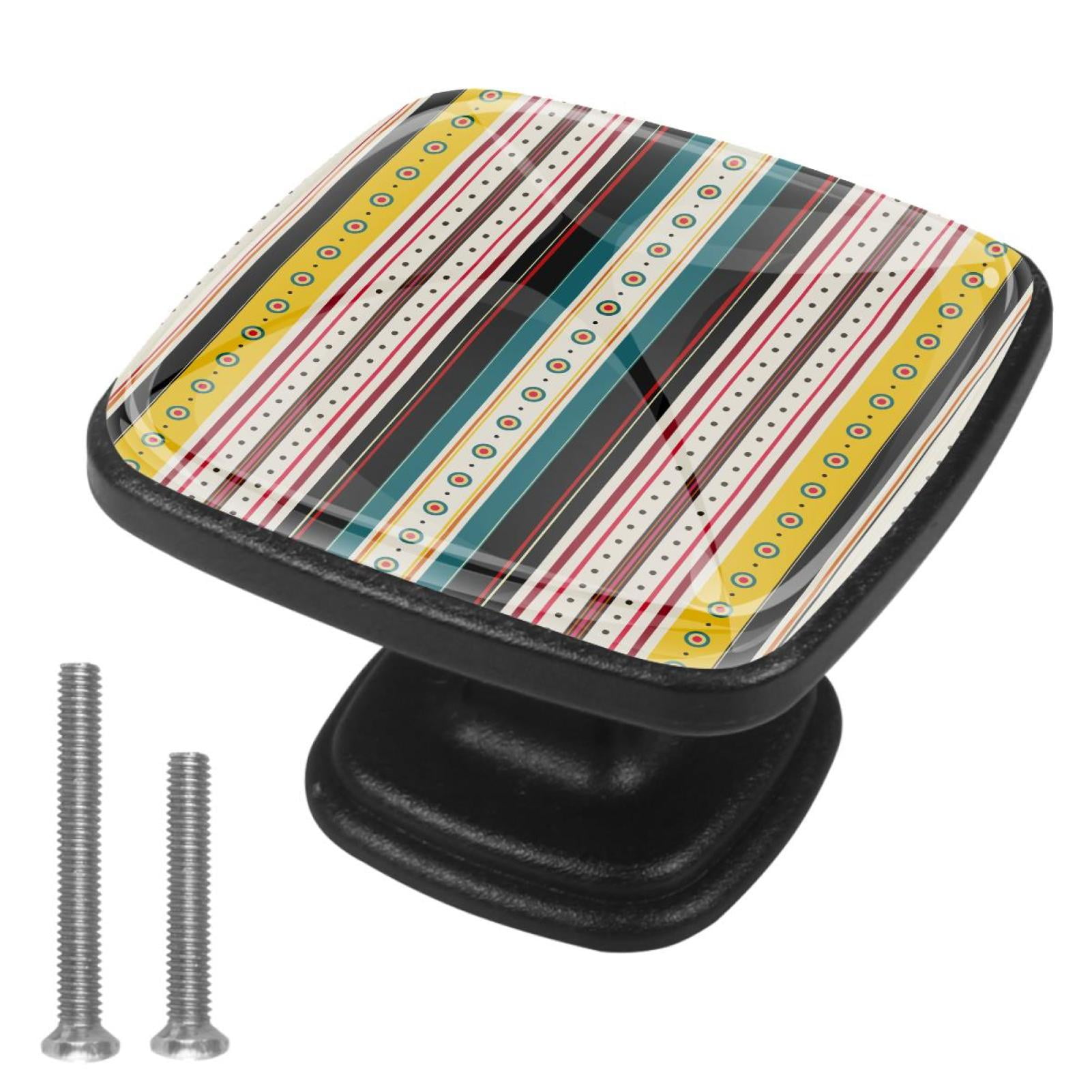 4 Pcs Cabinet Handle Drawer Pulls Retro Stripe Knobs with Screws Square Furniture Office Cabinet ...