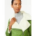 Scoop Women's Faux Suede Oversized Moto Jacket with Faux Fur Lining - Walmart.com