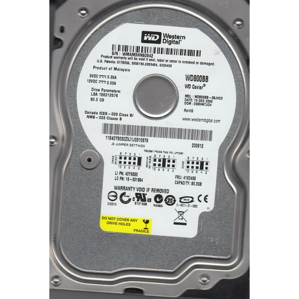 WD800BB-08JHC0, DCM DSBHNTJCH, Western Digital 80GB IDE 3.5 Hard Drive ...