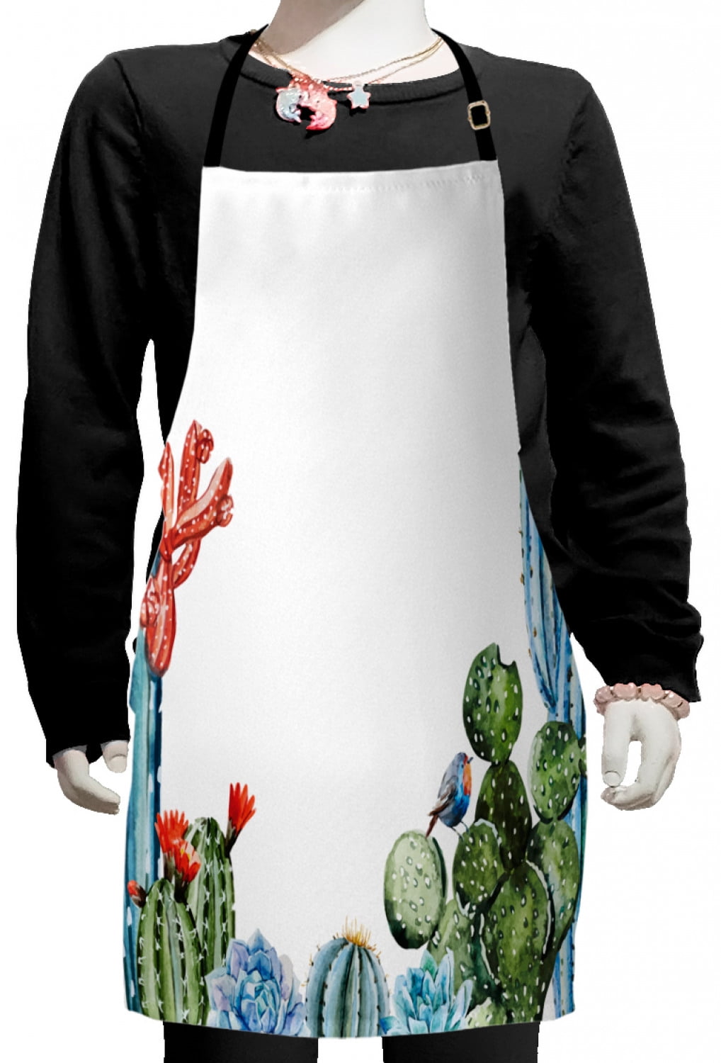 Cactus Kids Apron, Cacti Spikes Flowers Birds Cartoon Style Vintage ...