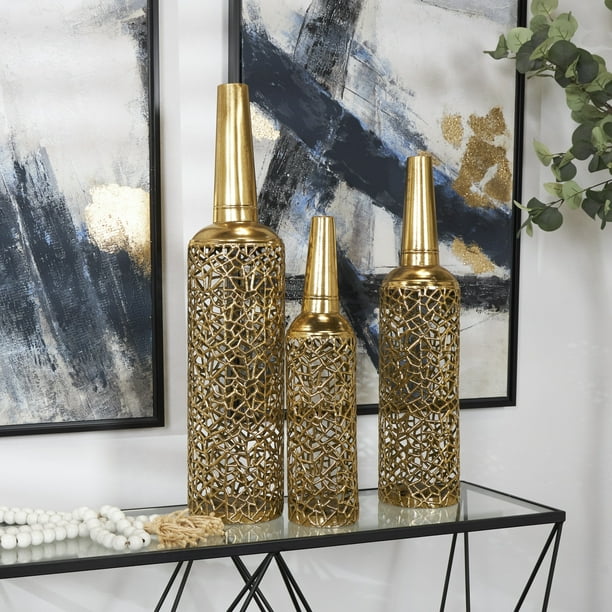 The Novogratz 30, 25, 21"H Abstract Patterned Gold Metal Vase with Open ...