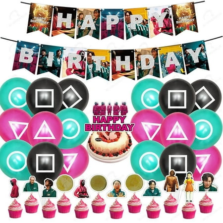 Squid Game Birthday Decorations Cake Topper Squid Game Ballons Banner ...