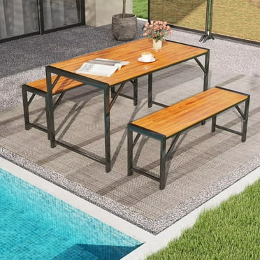 Gymax Acacia Wood Patio Table & Chair Set 5 Pcs Outdoor Dining Set w/ 1 ...