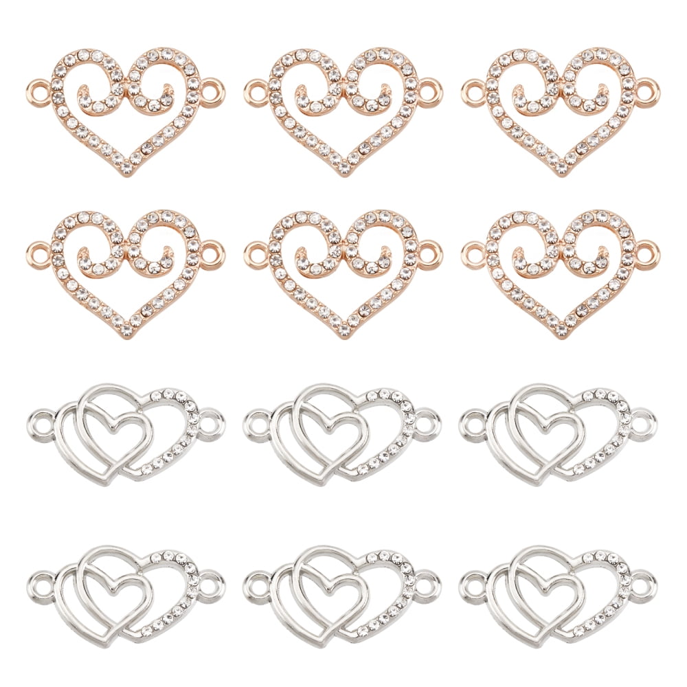 Heart Rhinestone Charms 20pcs Valentine Love Heart Links Double Heart ...