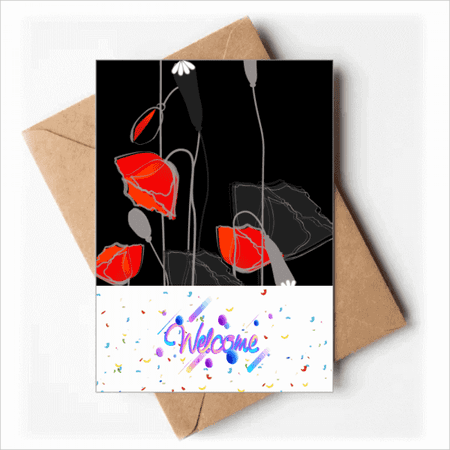Red Flowers Painting Corn Welcome Back Greeting Cards Envelopes Blank ...