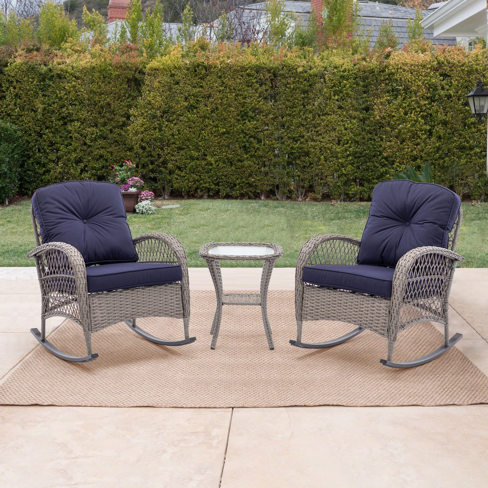 Luccalily 3 Pieces Patio Bistro Wicker Swivel Rocker Chairs Set , 2 ...