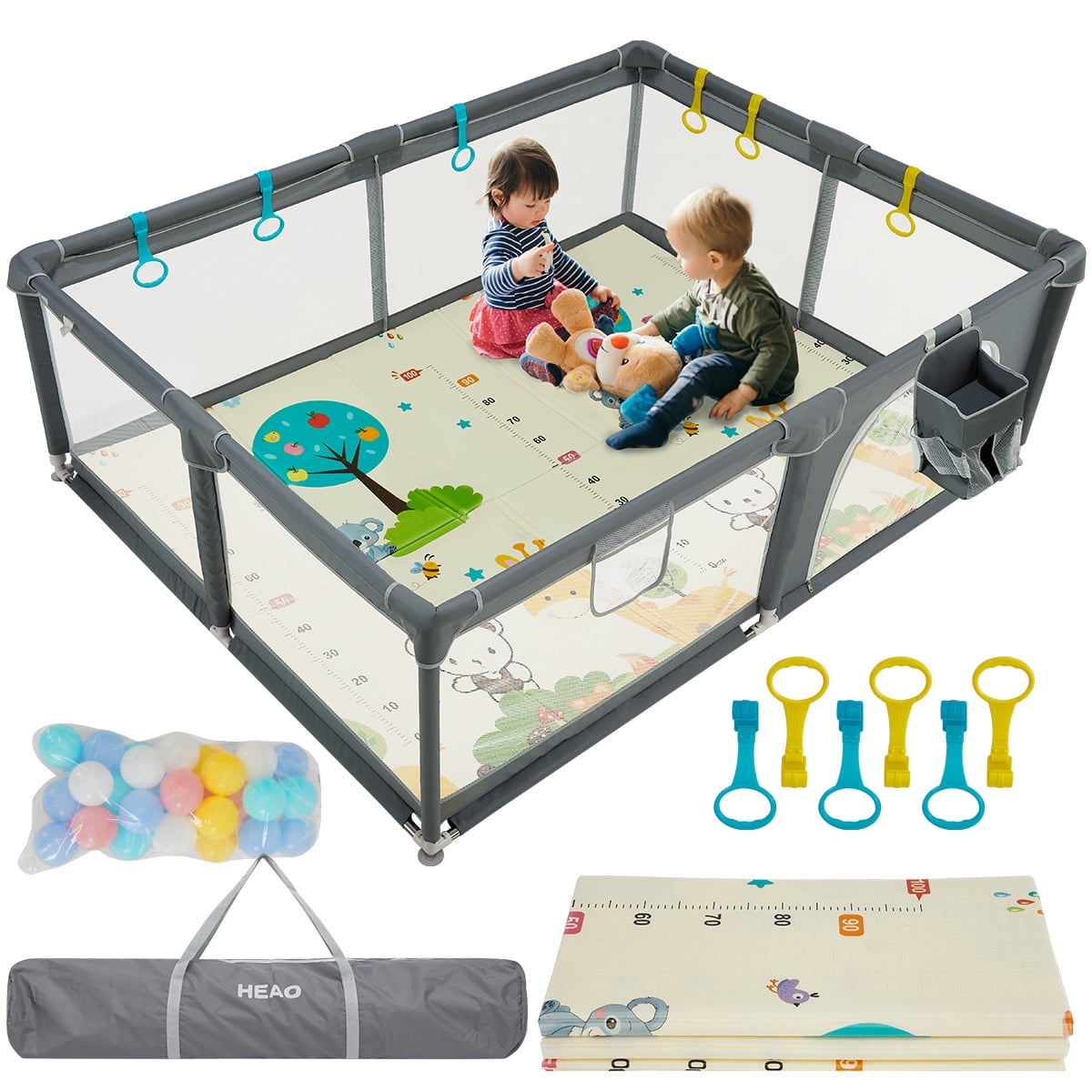 Buy HEAO Baby Playpen, Kids Large Playard with 30PCS Pit Balls, Indoor ...